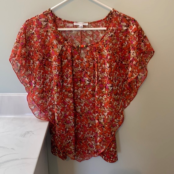 Notations | Tops | Notations Orangepink Brown Blouse | Poshmark